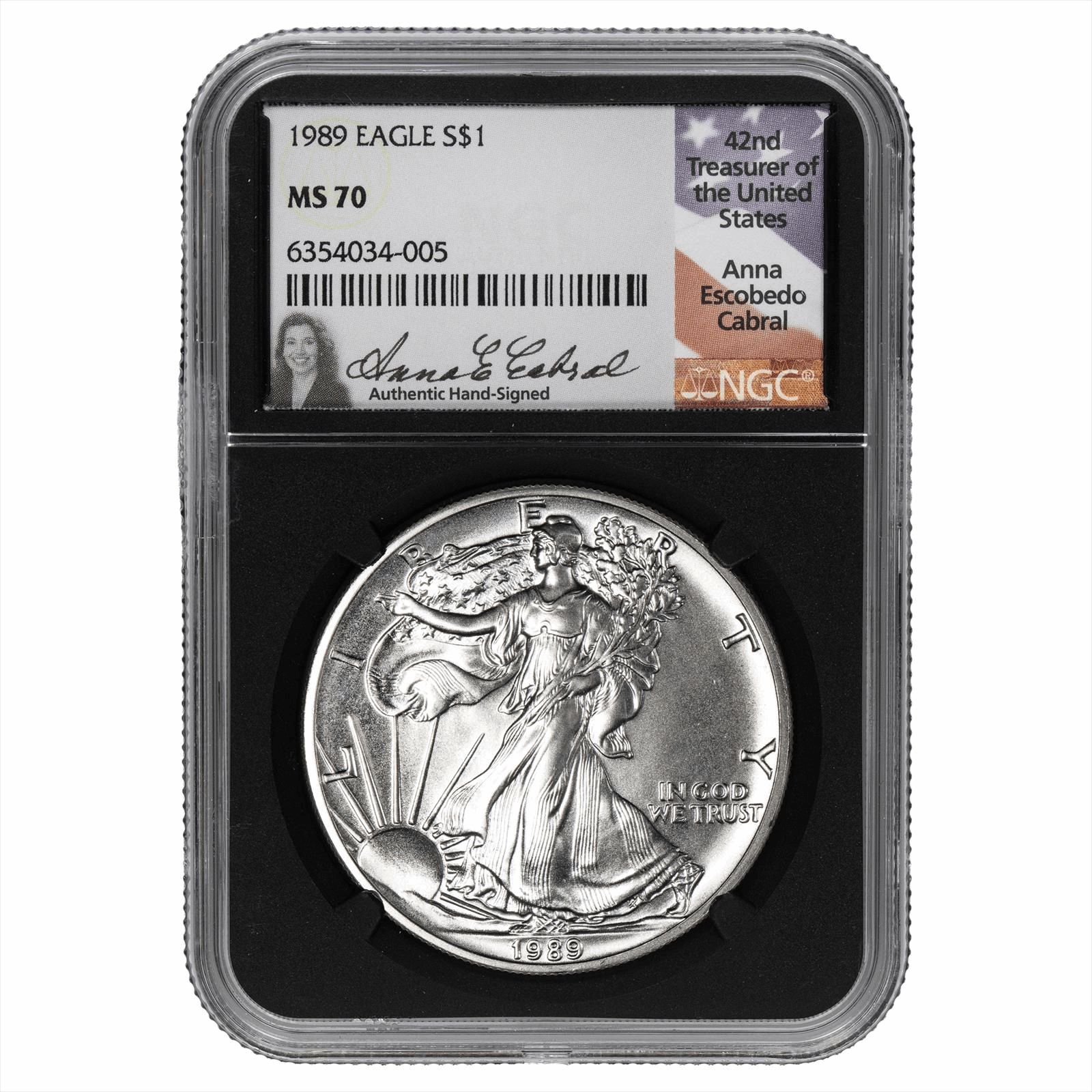 1989 American Silver Eagle $1 Anna Escobedo Cabral Signature NGC - U.S ...