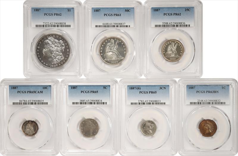Buy DOLLARS SILVER COINS-1887 Proof 7 coin Set PCGS PR61-PR65CAM