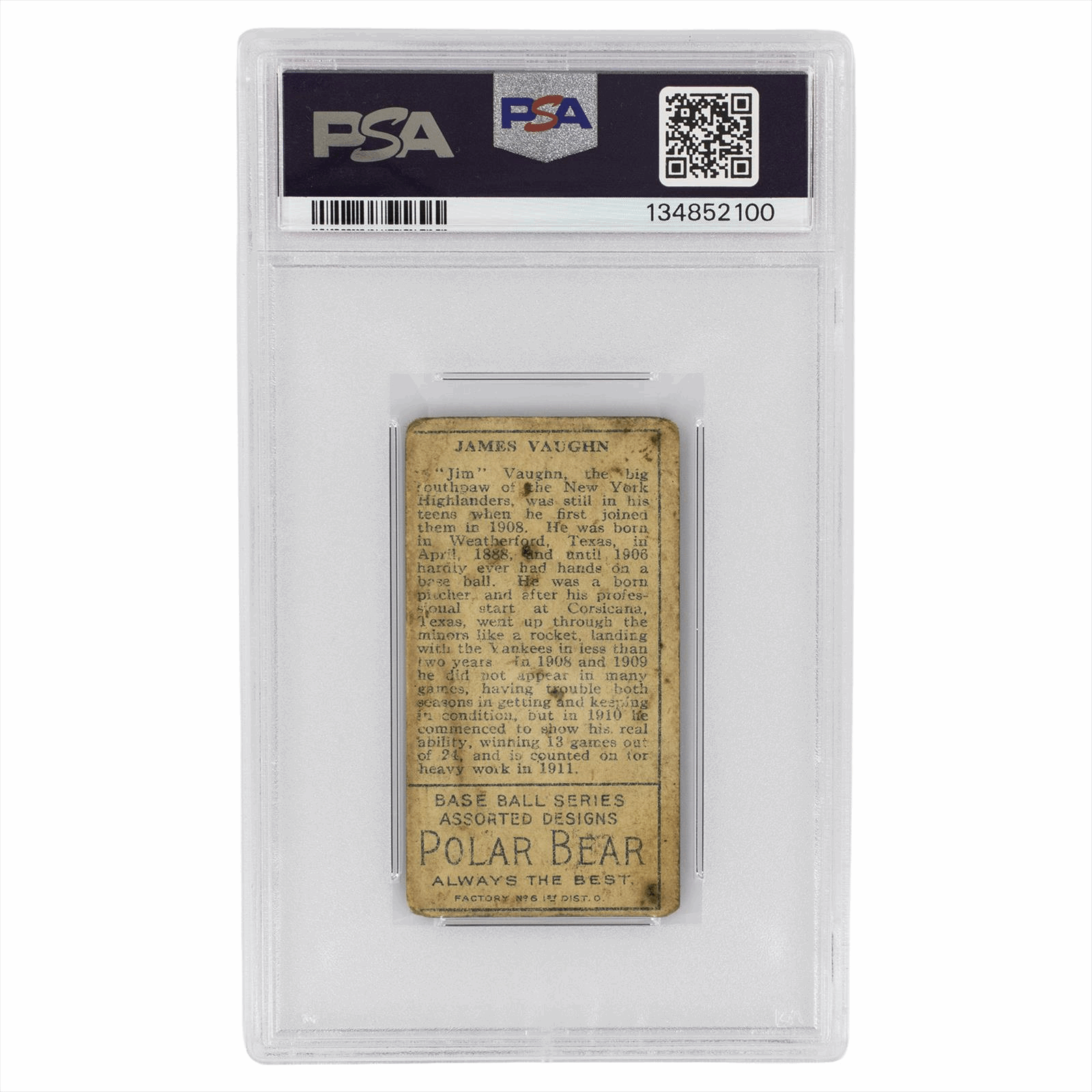 1911 T205 Gold Border James Vaughn PSA - U.S. Coins and Jewelry