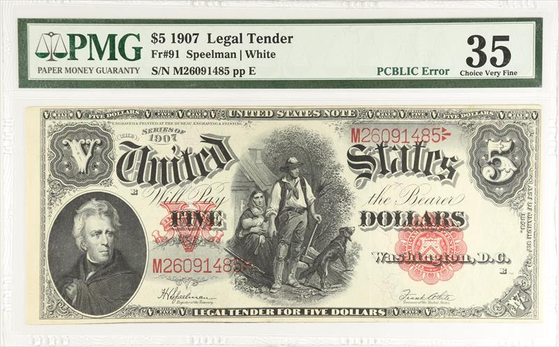 Buy US LARGE SIZE CURRENCY-1907 $5 Wood Chopper Legal Tender PMG VF35 ...